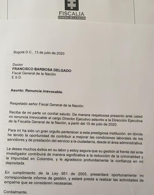 Marcela Yepes, esposa del contralor General, renunció a su cargo en la ...