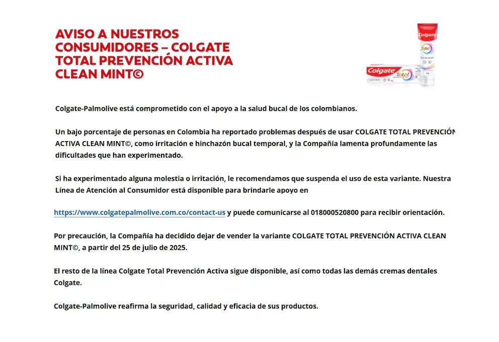 Colgate retira producto tras miles de reportes de reacciones adversas ...
